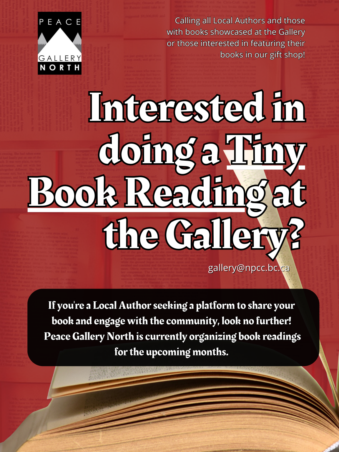 Book Reading At The Gallery - OPEN CALL - North Peace Cultural Centre ...